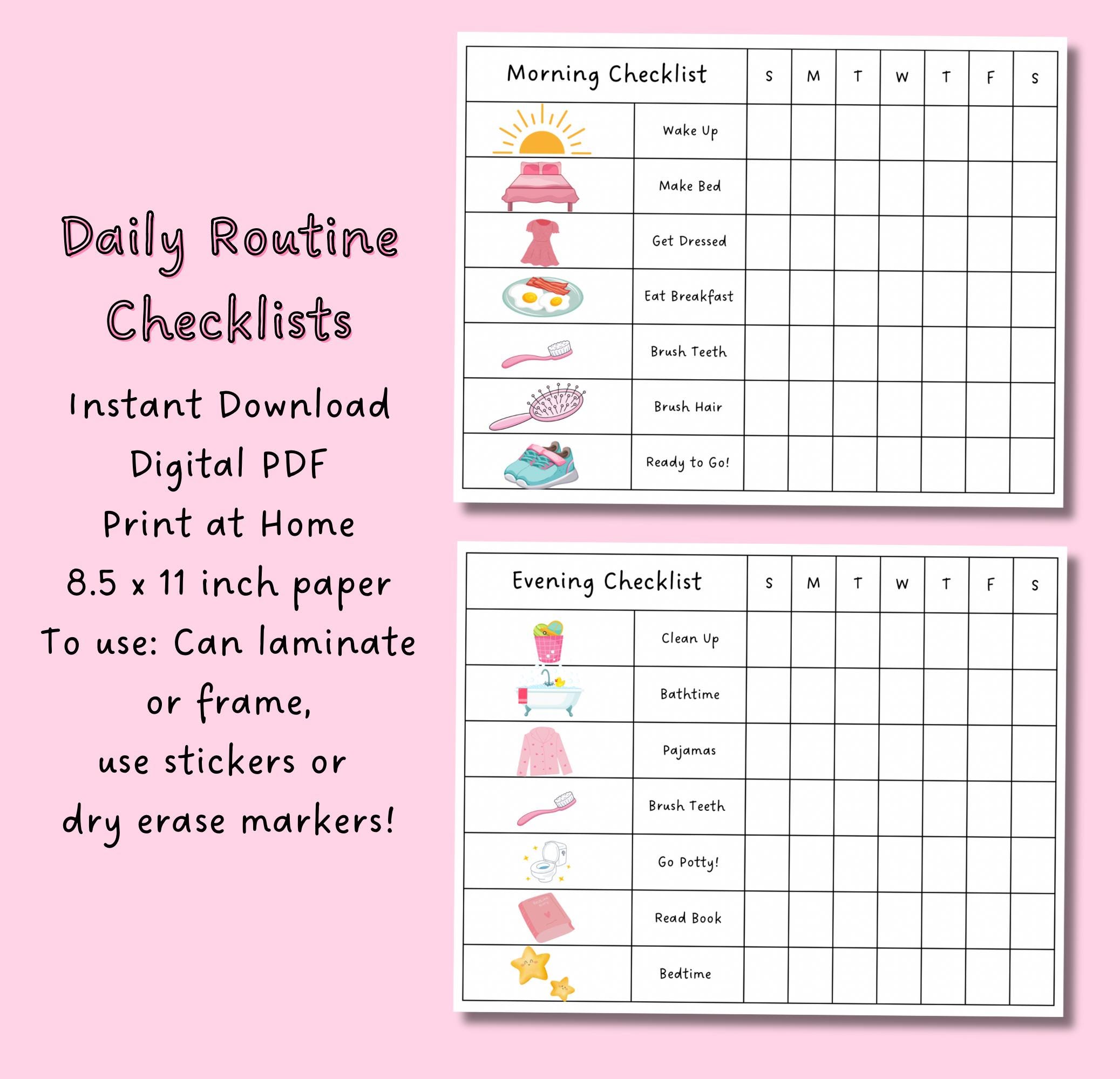 Printable Daily Routine Checklist for Kids, Daily Checklist, for Girls ...