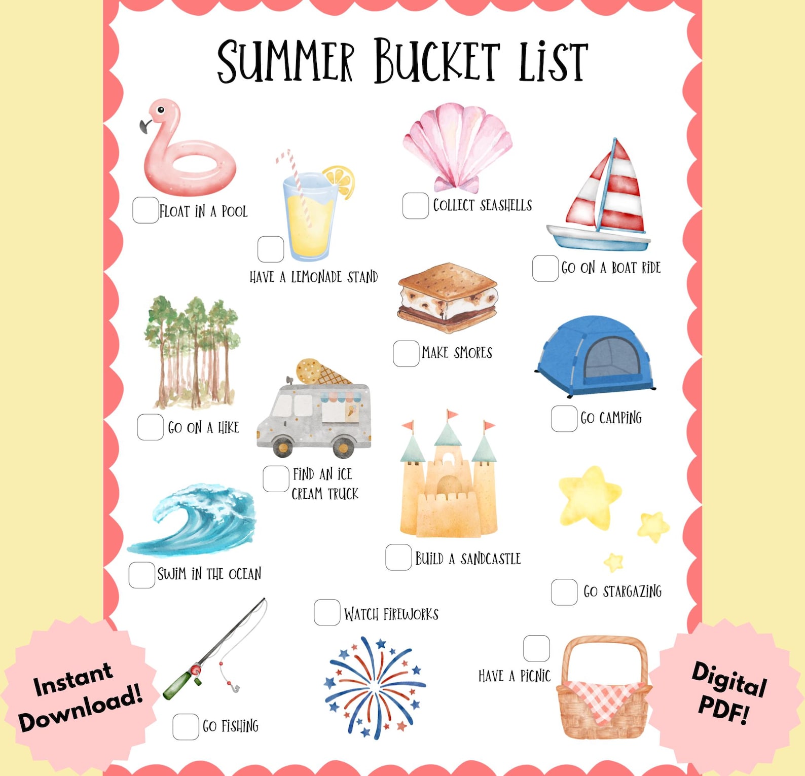 Printable Summer Bucket List! Summer Activities for Kids! Summer to Do ...