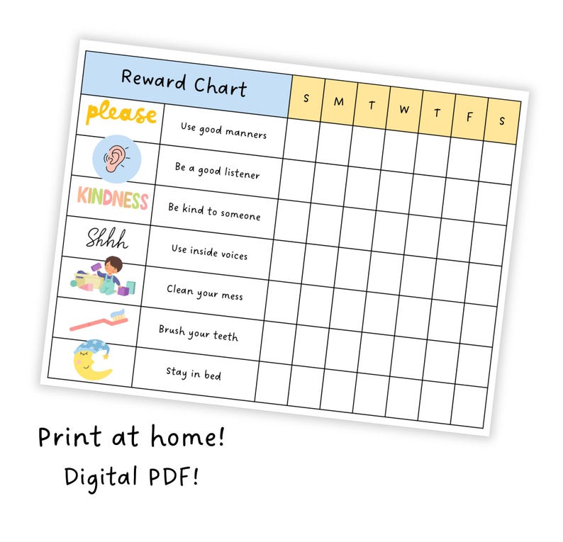 Printable Kids Reward Chart: Chore & Behavior Tracker (digital PDF) - Etsy