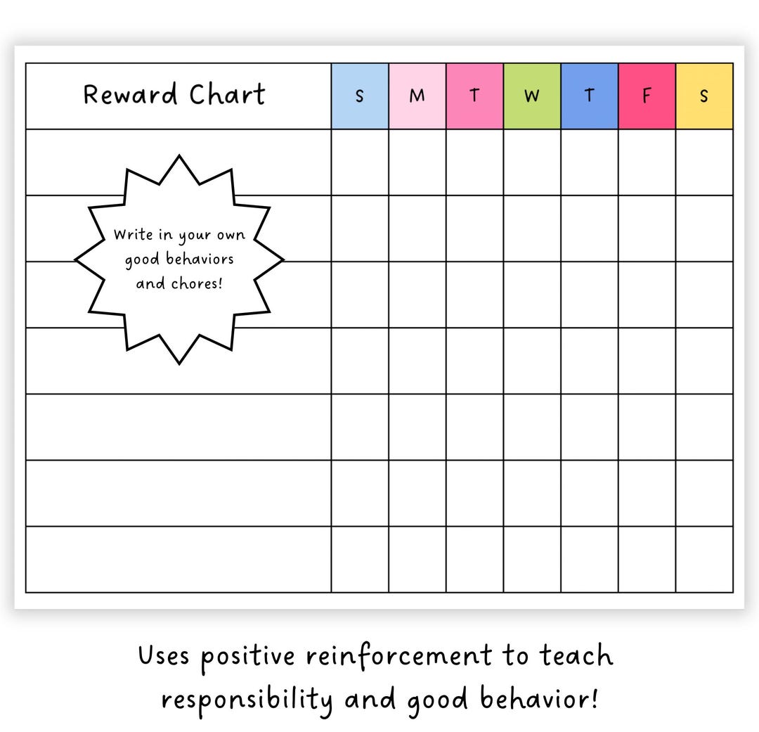 Printable Reward Chart for Kids, Good Behavior Chart, for Kids, Reward ...