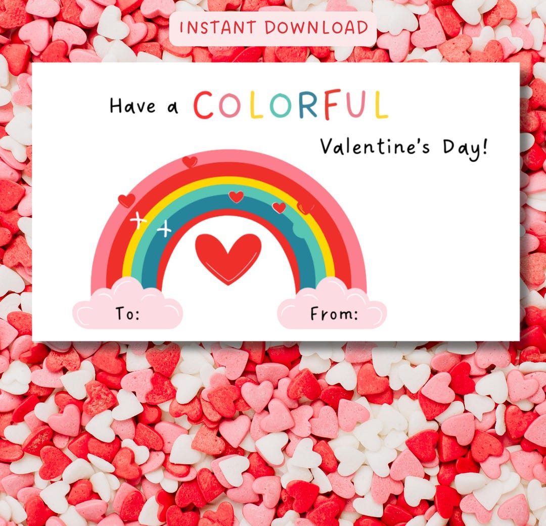 Printable Rainbow Valentine's Day Gift Tag, Happy Valentine's Day ...