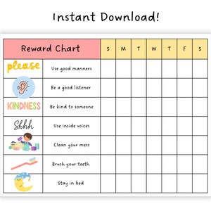 Printable Kids Reward Chart: Good Behavior & Chores (digital PDF) - Etsy