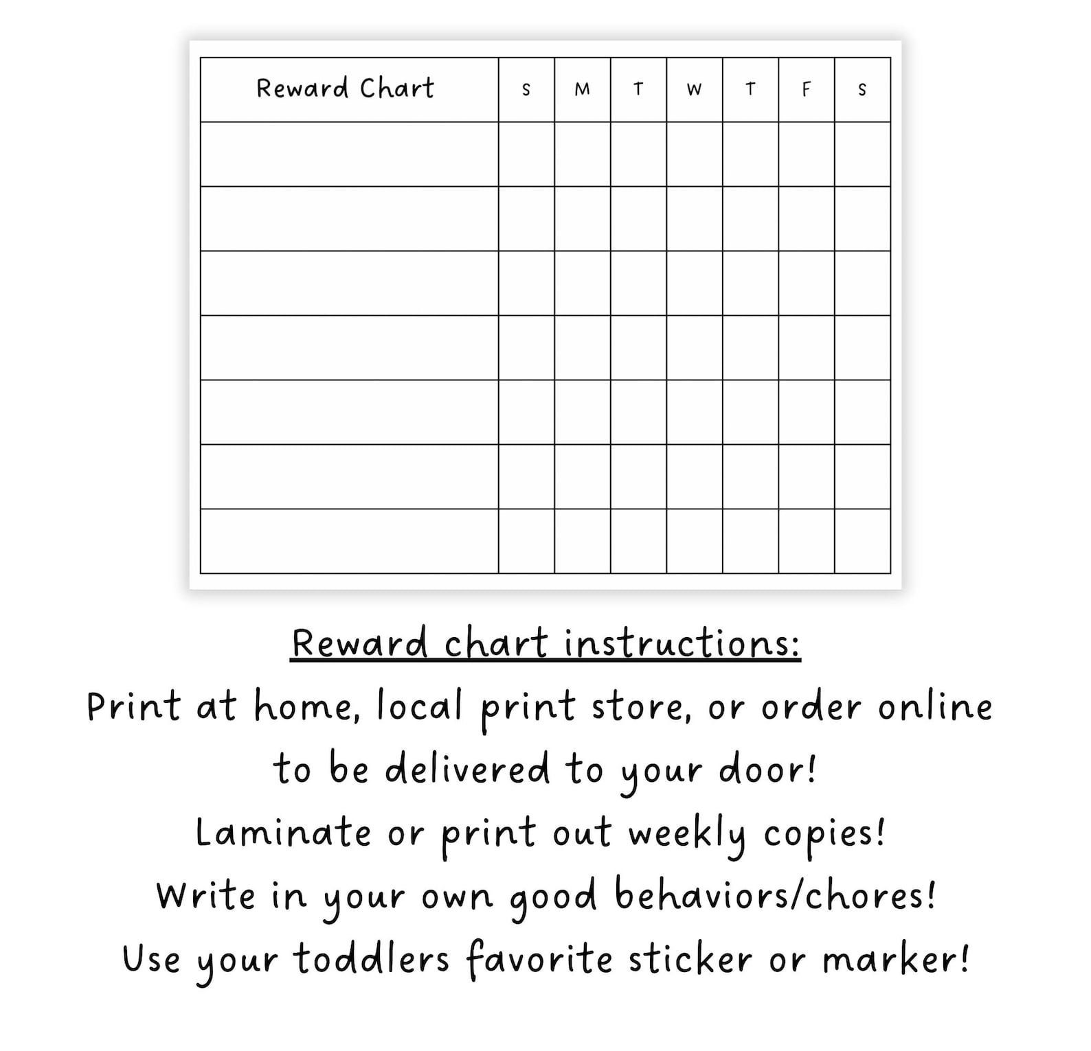 Printable Reward Chart for Kids, Simple, Good Behavior Chart, for Kids ...