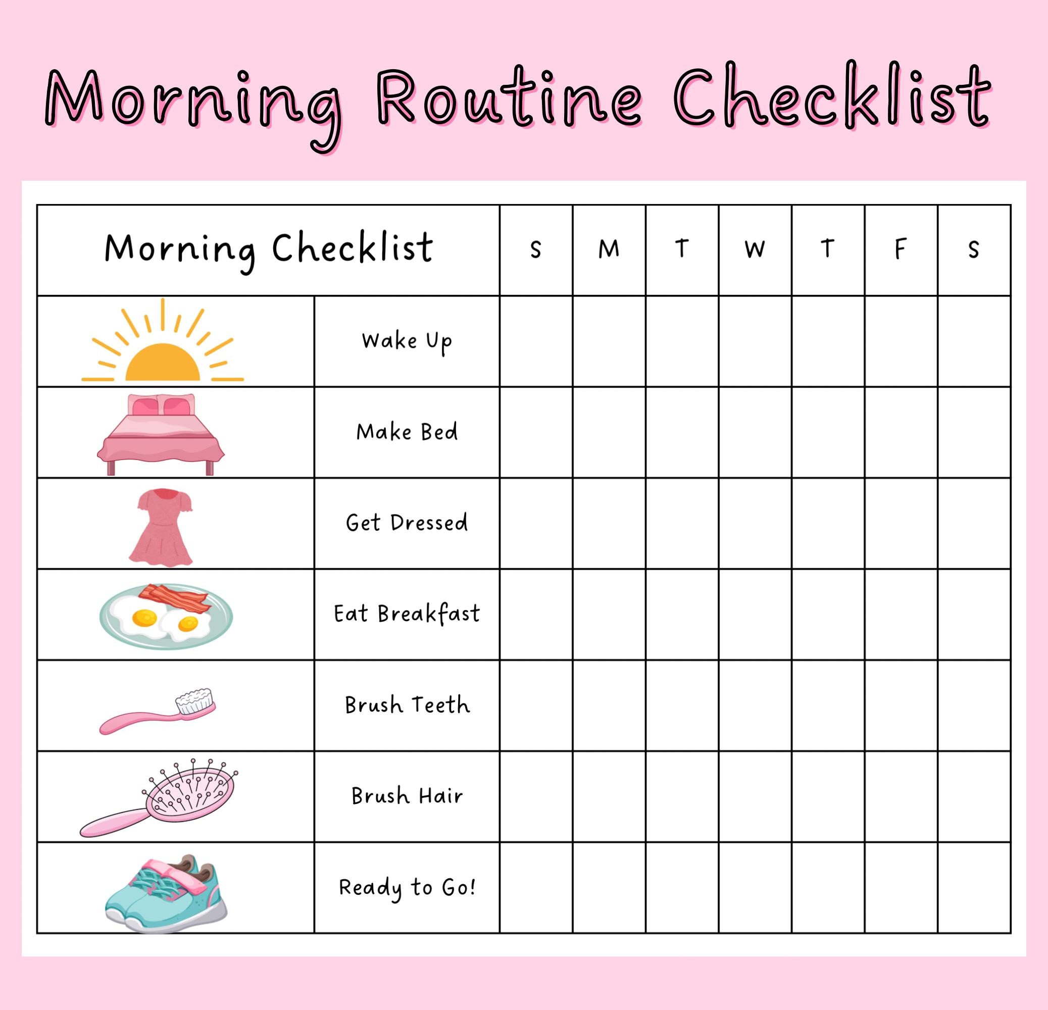 Printable Daily Routine Checklist for Kids, Daily Checklist, for Girls ...