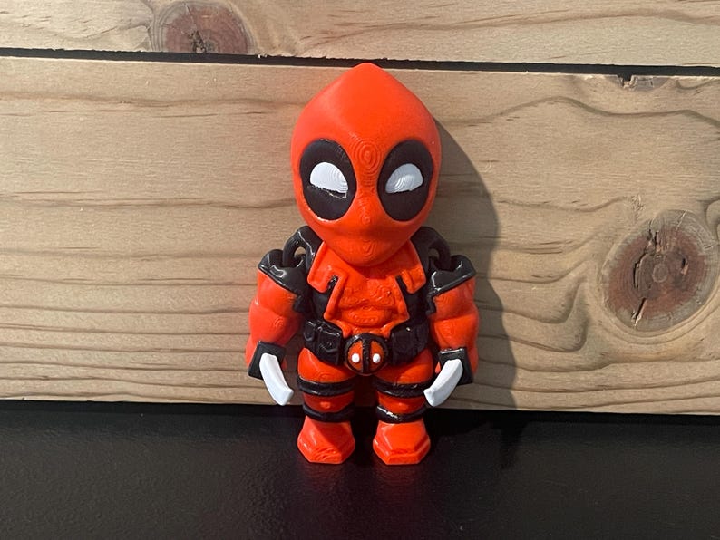 Cute Mini Deadpool 3D Printed Figure Red & Black 3.5 Inches, Flexible ...