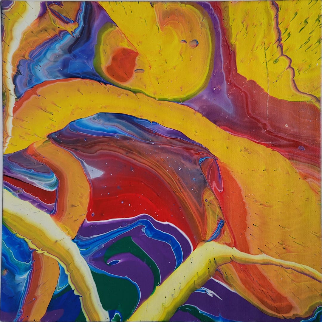 Fungal Dream 10x10" Pour Painting, Rainbow Fluid Art, Mushroom ...