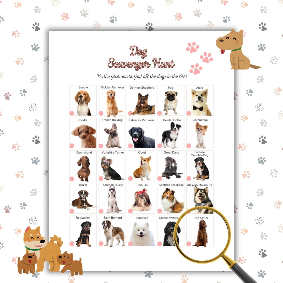 Dog Scavenger Hunt Printable Outdoor Treasure Hunt for Kids Camping ...