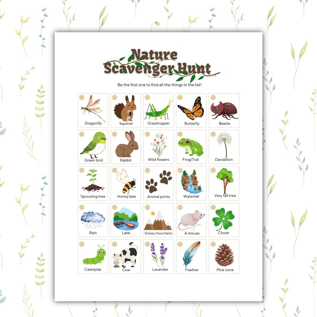 Nature Scavenger Hunt Printable Outdoor Treasure Hunt for Kids Camping ...