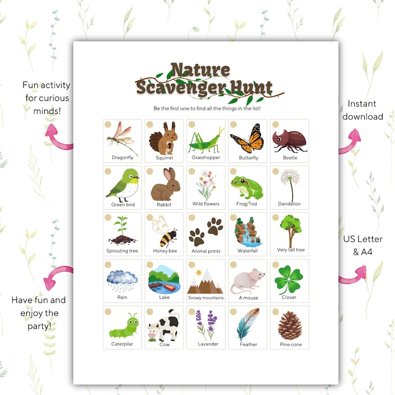 Nature Scavenger Hunt Printable Outdoor Treasure Hunt for Kids Camping ...