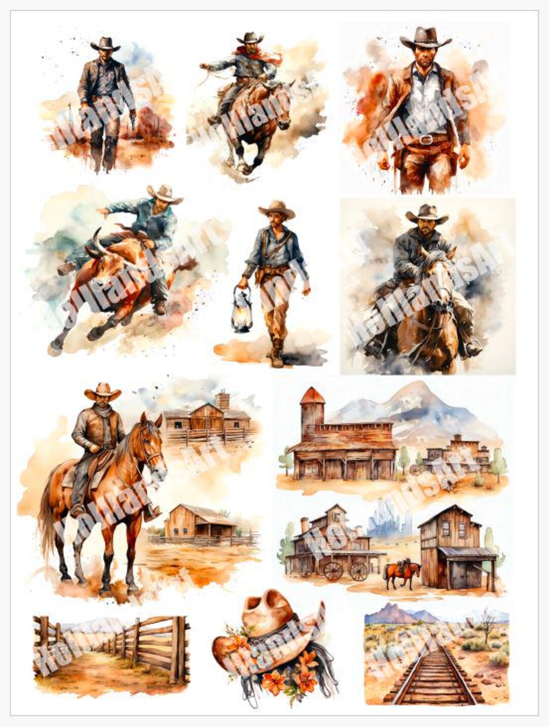 Wild West Cowboy Clipart, Digital Stickers, Scrapbook, Western PNG ...