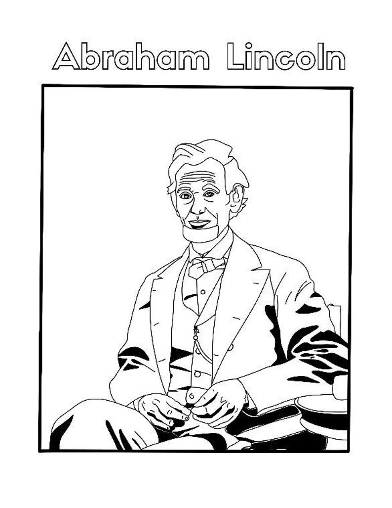 Coloring Page of Abraham Lincoln, Printable, Digital, 2 Jpg Files - Etsy