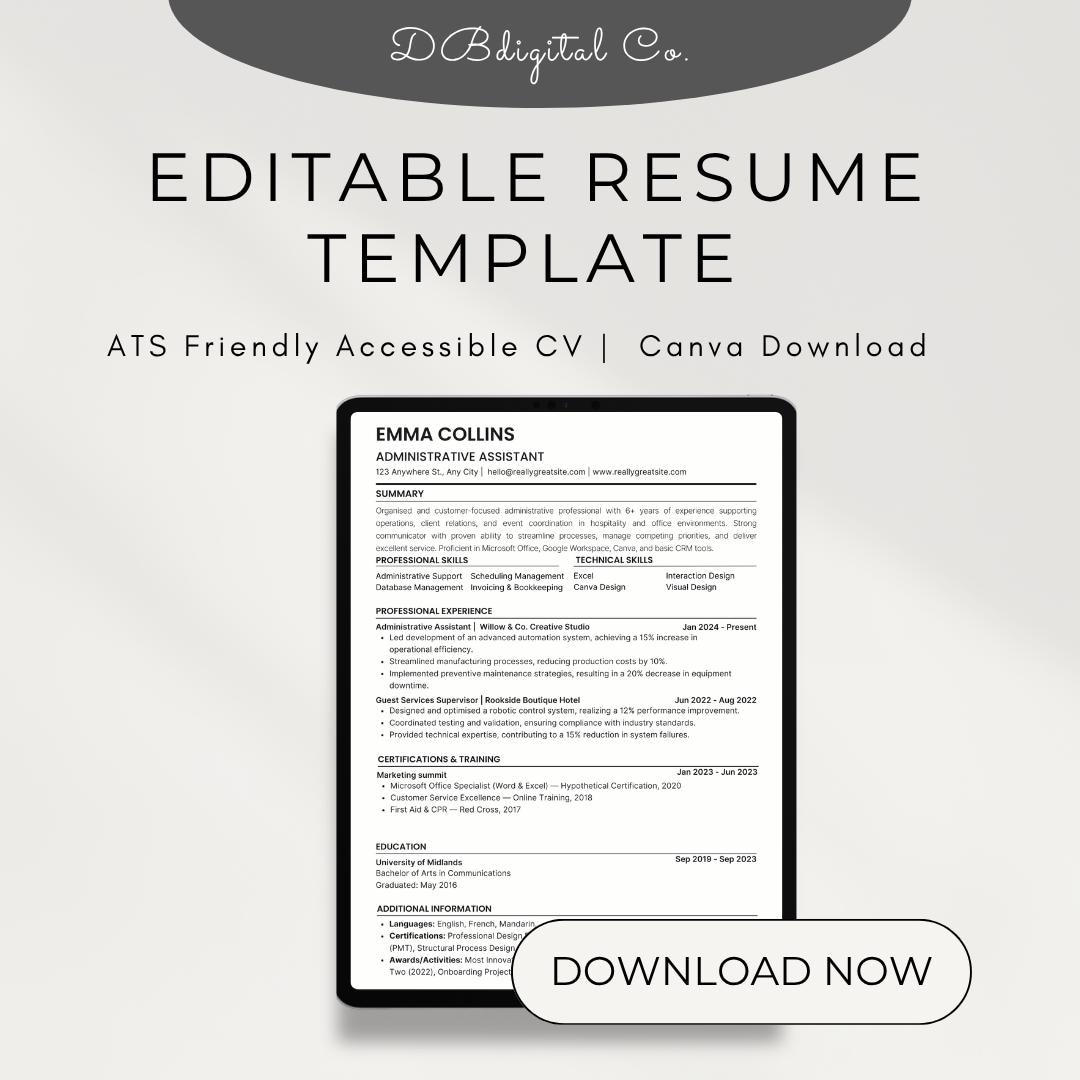Modelo de currículo editável | Currículo acessível e compatível com ATS ...
