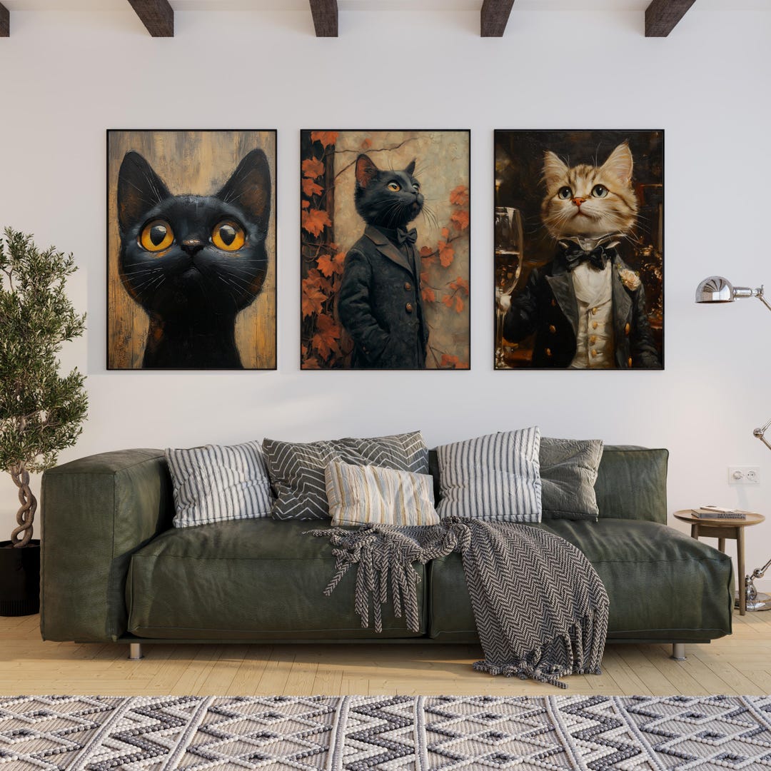 Tuxedo Cat Wall Art Prints Funny Cat Face Decor for Cat Lovers Classy ...