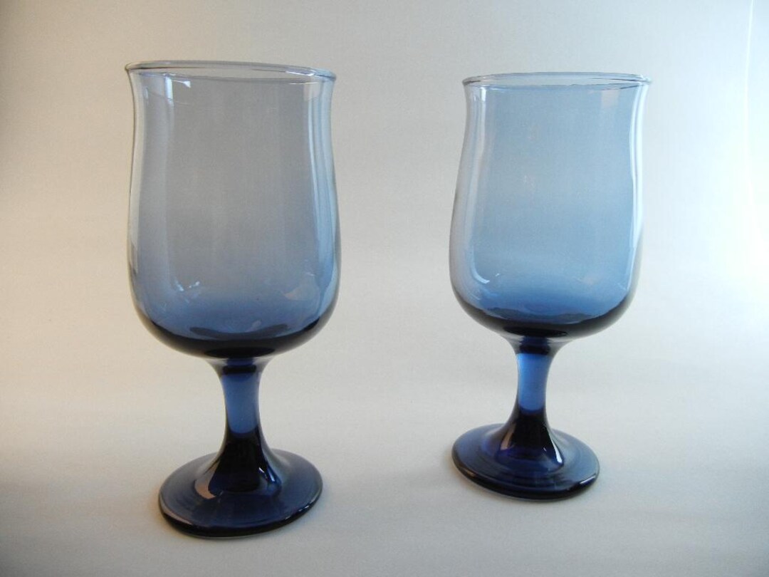 Set of Two Blue Water Glasses Stemmed 10oz Beverage Glasses - Etsy