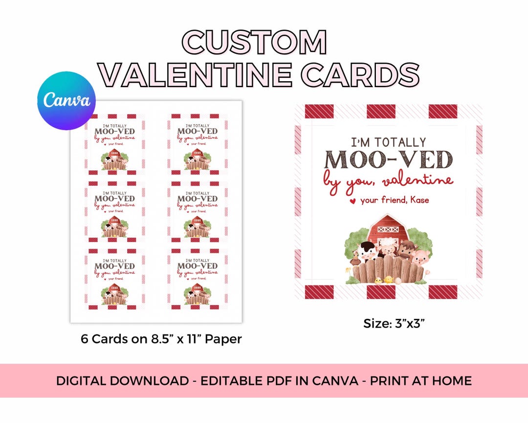 Farm DIY Editable Valentine’s Cards - Digital Download - Custom Farm ...