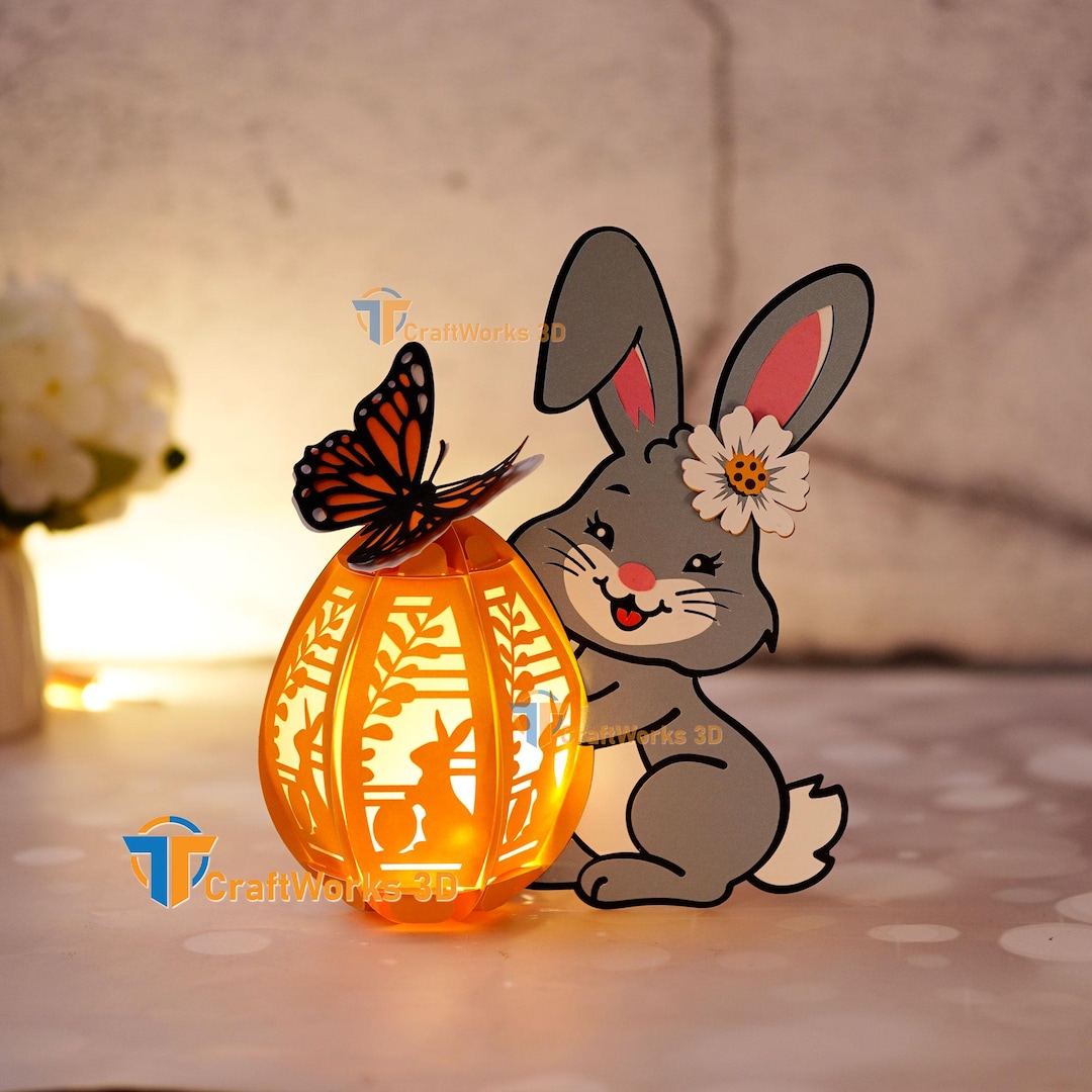 Bunny Easter Egg Lantern Template, Paper Cut Design (PDF, SVG, Studio ...
