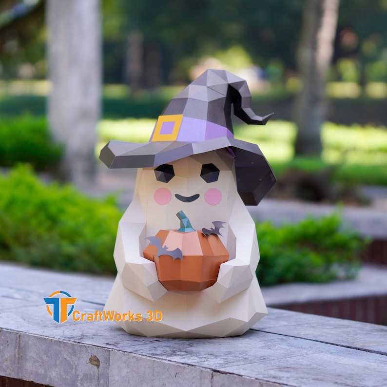 3D Halloween Ghost Papercraft – Pumpkin & Witch Hat DIY (PDF, SVG) - Etsy
