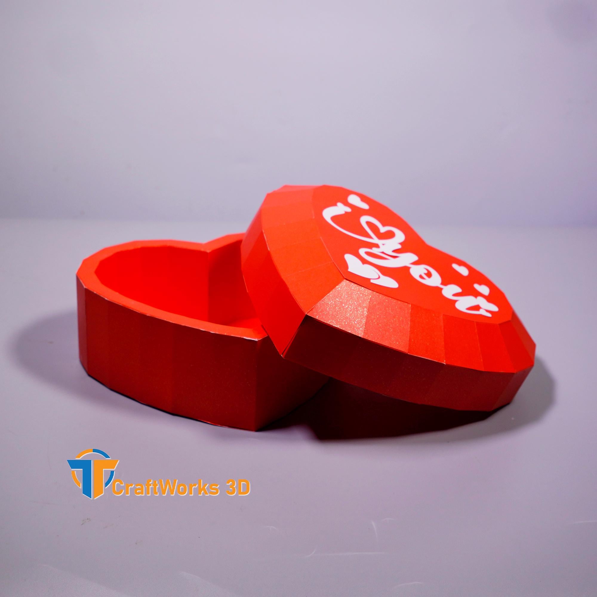 Papercraft Heart Box 3D SVG, Studio, PDF Template - DIY Low Poly Paper ...