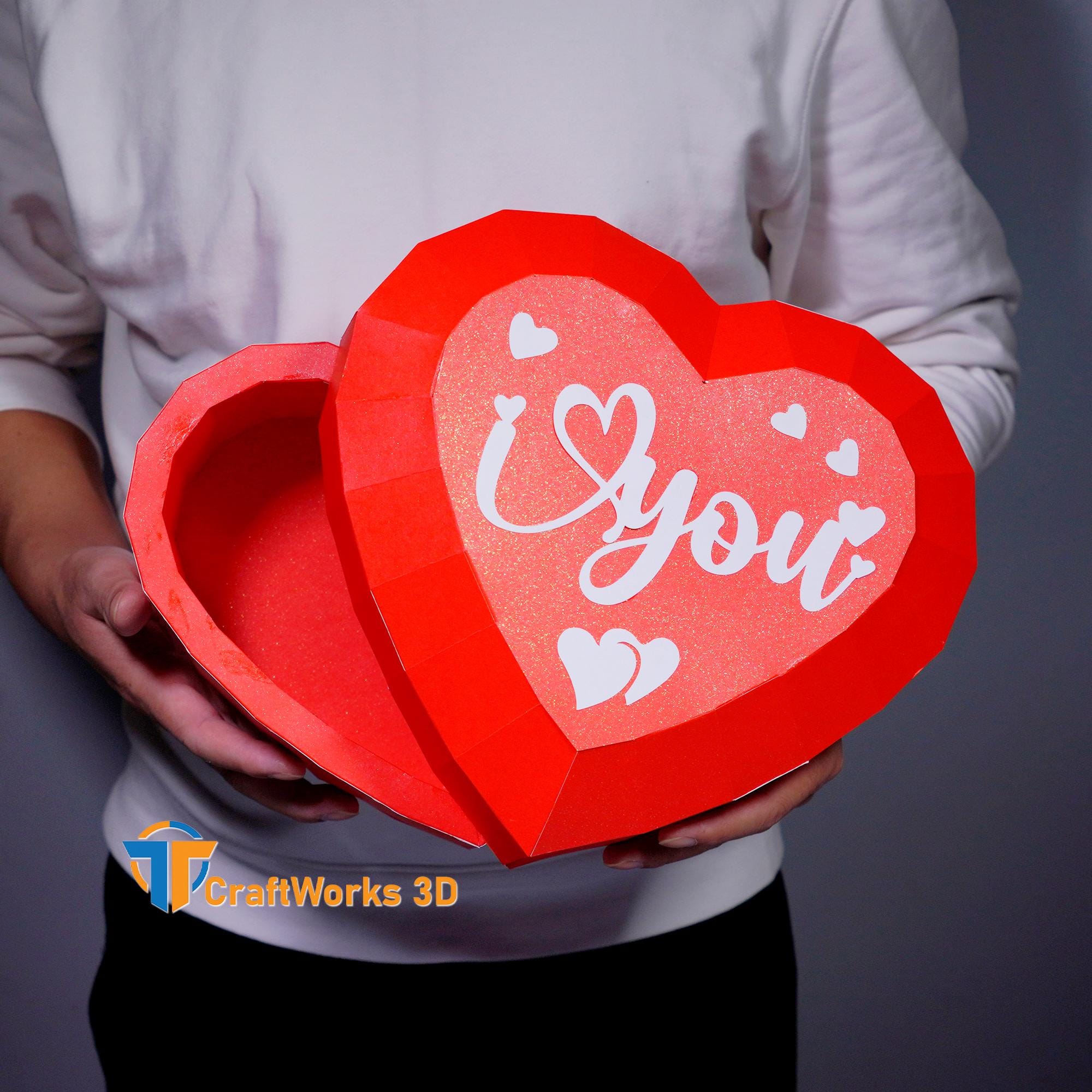 Papercraft Heart Box 3D SVG, Studio, PDF Template - DIY Low Poly Paper ...