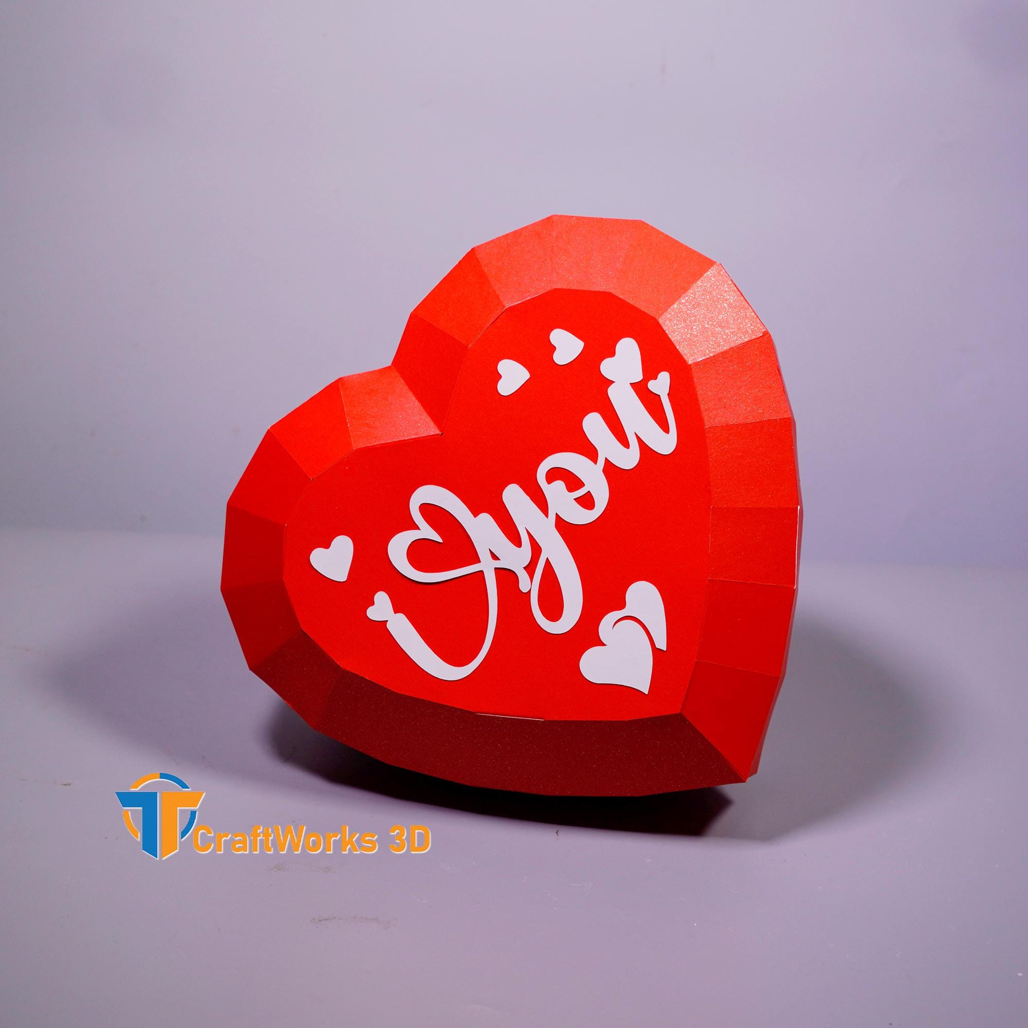 Papercraft Heart Box 3D SVG, Studio, PDF Template DIY Low Poly Paper ...