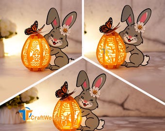 Rabbit Egg Lantern PDF, SVG, Studio Template - Bunny Easter Egg Lantern ...