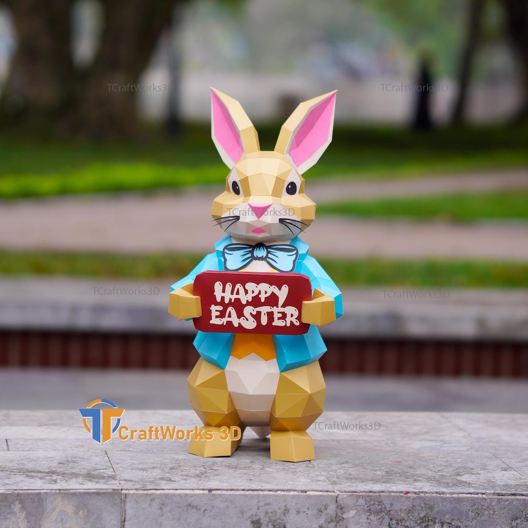 3D Easter Bunny Papercraft Template – Low Poly Rabbit Model (SVG, PDF ...