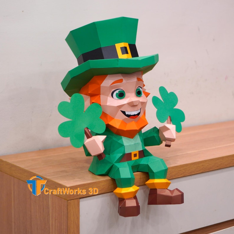 3D Leprechaun Papercraft Template | St. Patrick's Day Decor (SVG, PDF ...