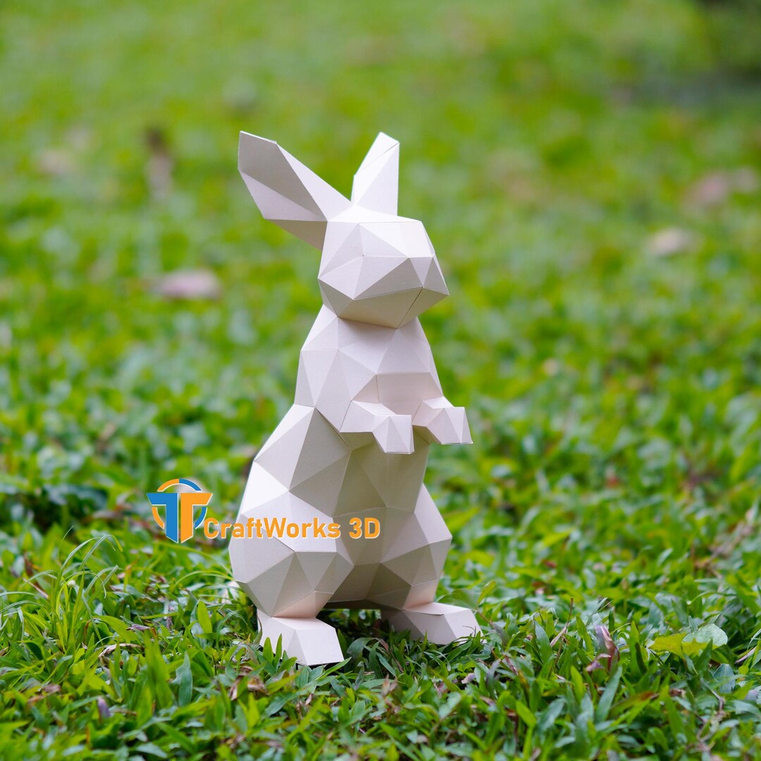3D Bunny Papercraft Template - DIY Low Poly Easter Rabbit Standing (SVG ...