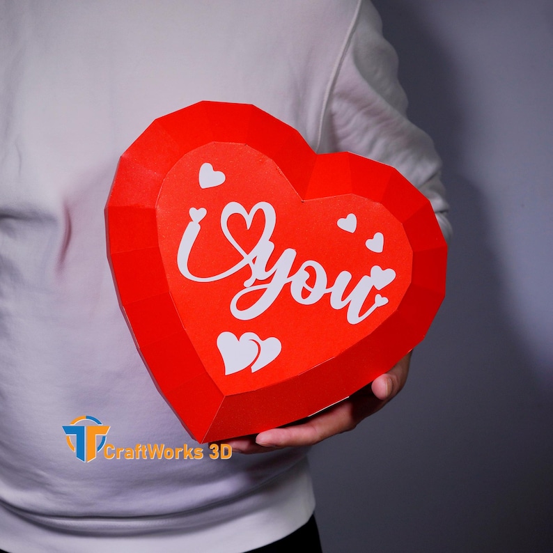 Papercraft Heart Box 3D SVG, Studio, PDF Template - DIY Low Poly Paper ...