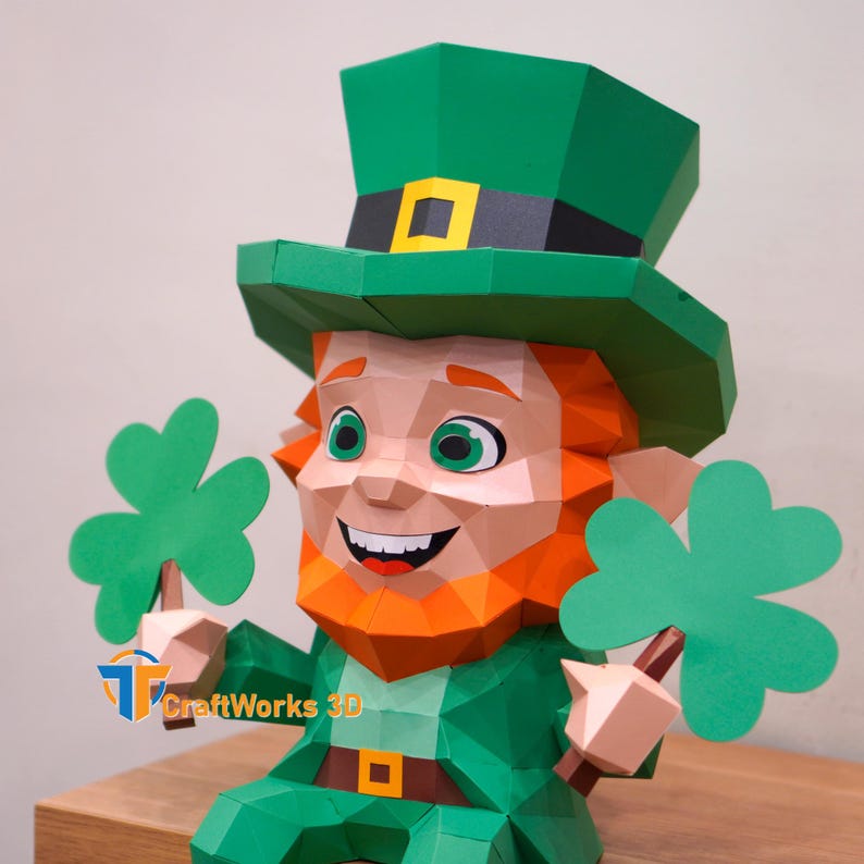 Leprechaun 3D Papercraft SVG Template | St. Patrick’s Day Paper Craft ...