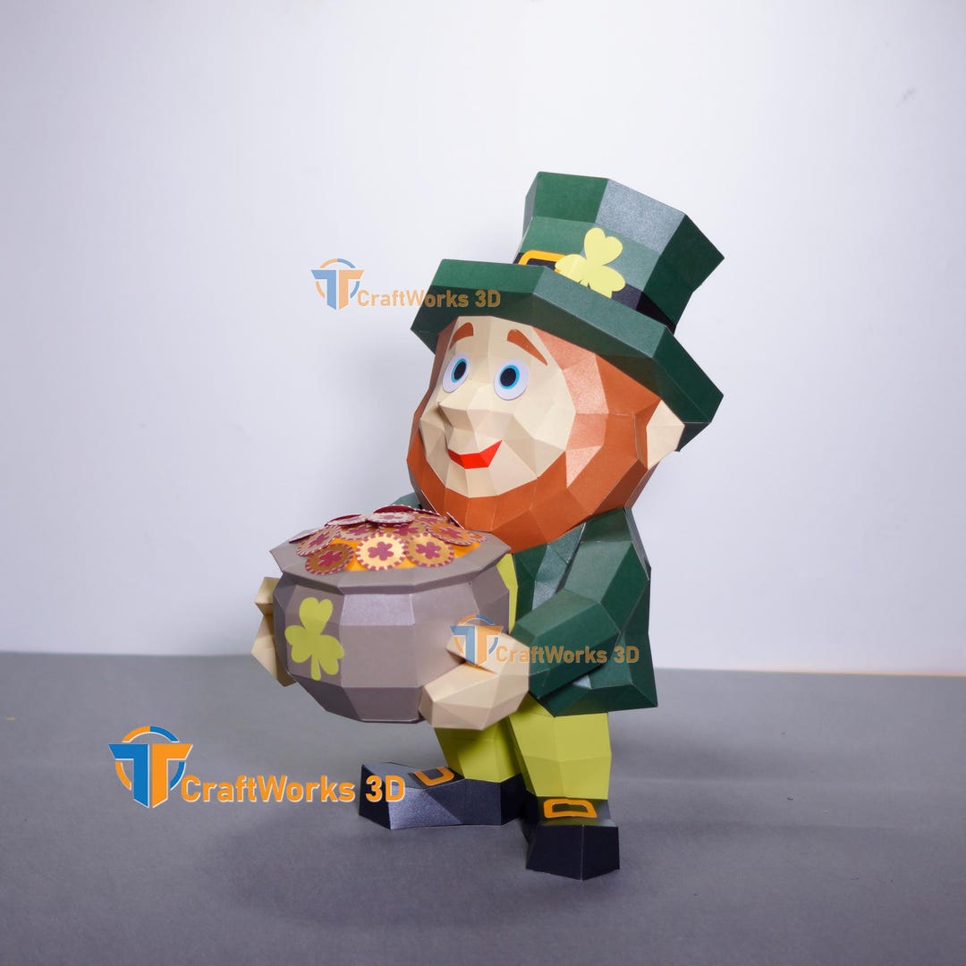 Papercraft Leprechaun 3D SVG, Studio, PDF Template - DIY Low Poly ...
