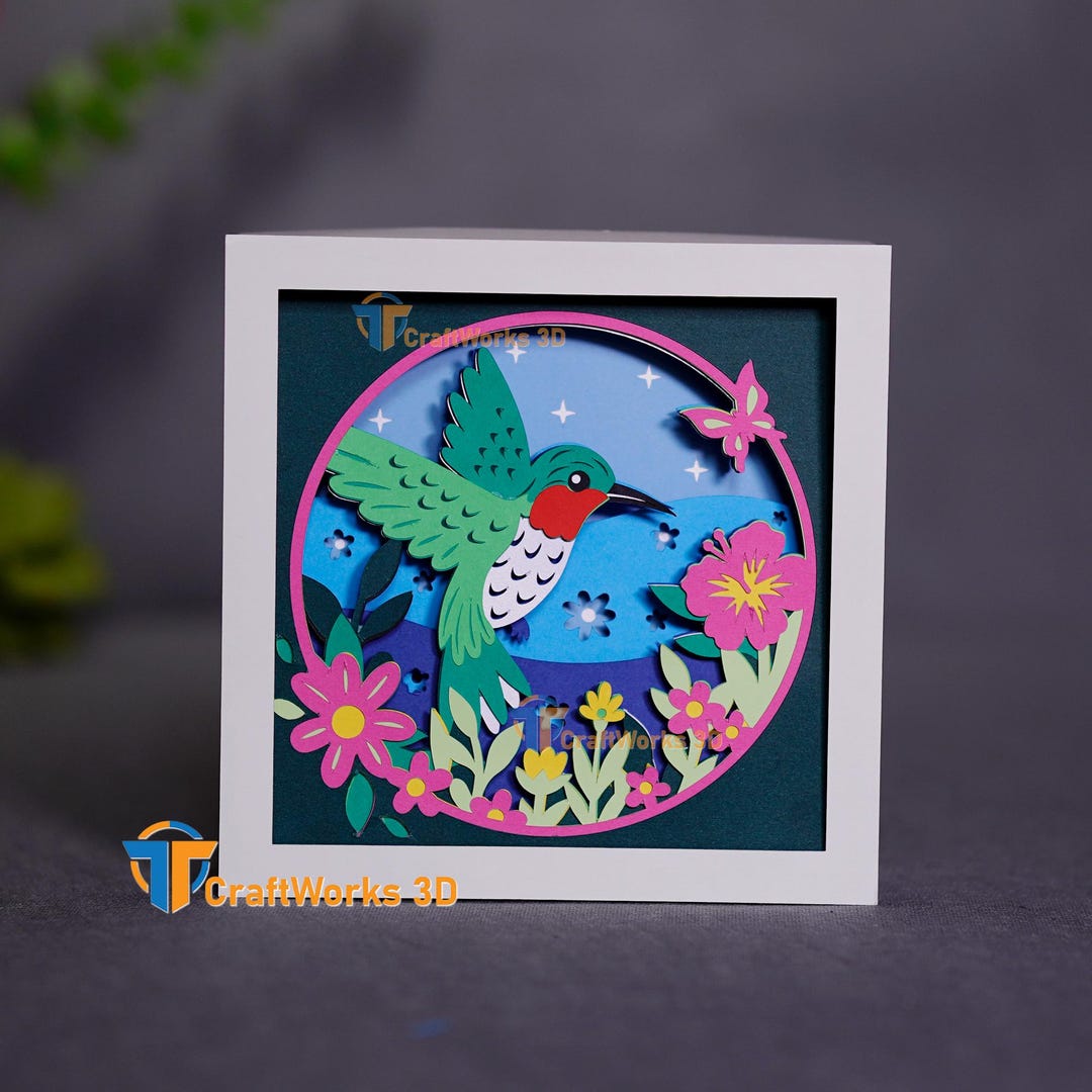 3D Hummingbird Shadow Box SVG, PDF, Studio Template - Layered ...