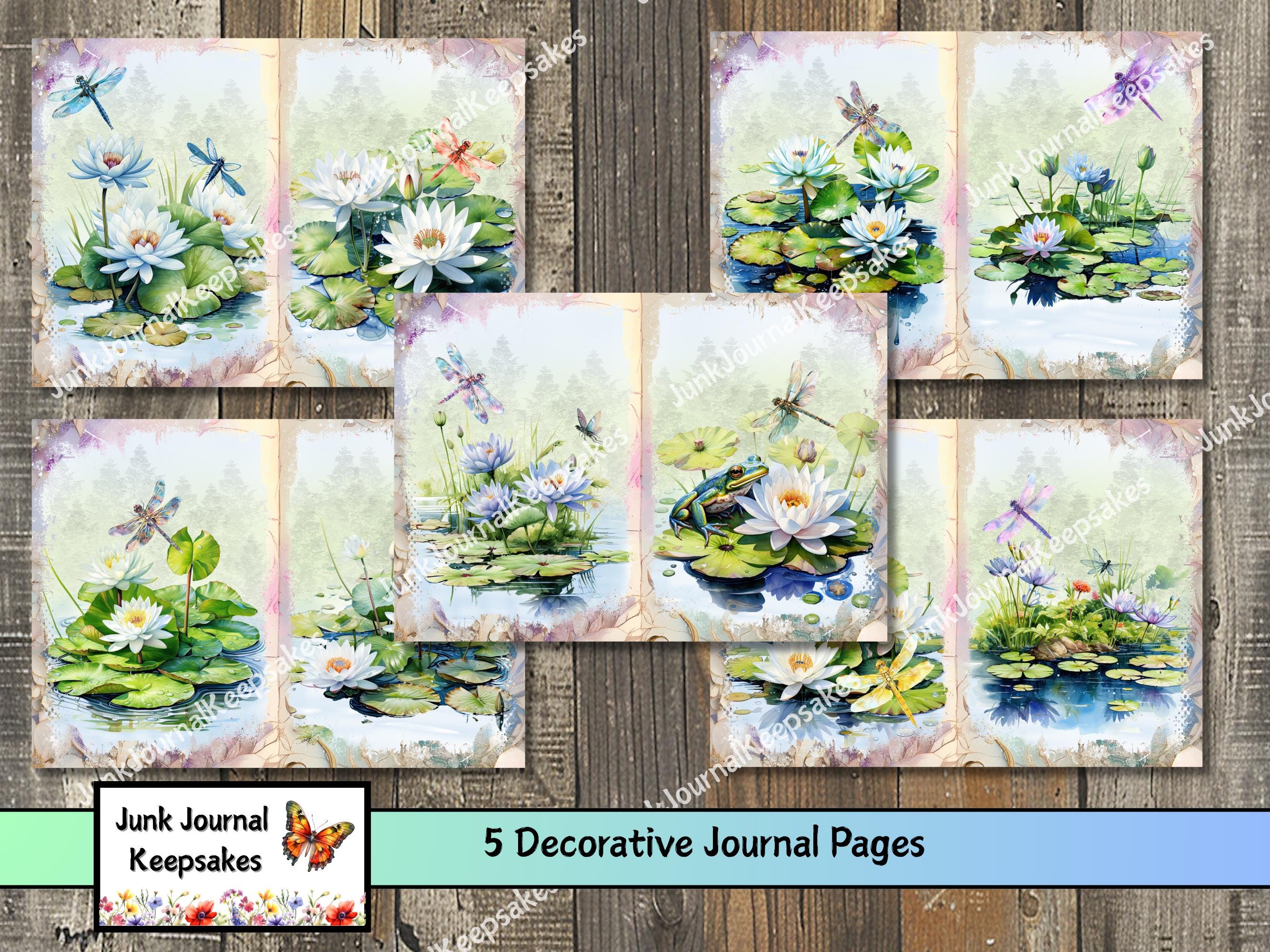 Dragonflies & Lilies, Papercraft, Digital Download, Scrapbooking, Junk ...