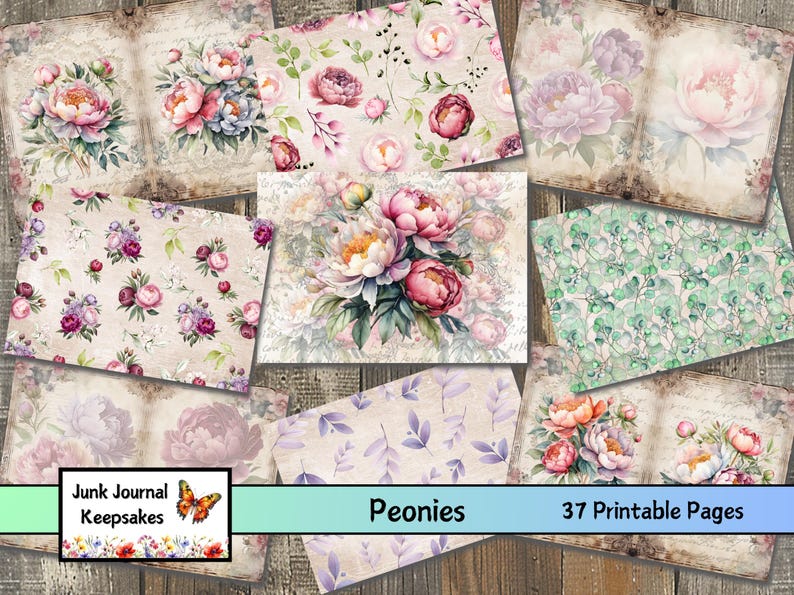 Peonies, Junk Journal, Digital Download, Scrapbooking, Vintage, Floral ...