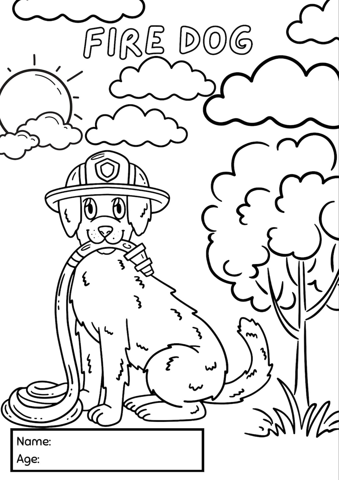Fire Dog Coloring Colouring Book Pages Digital Download - Etsy