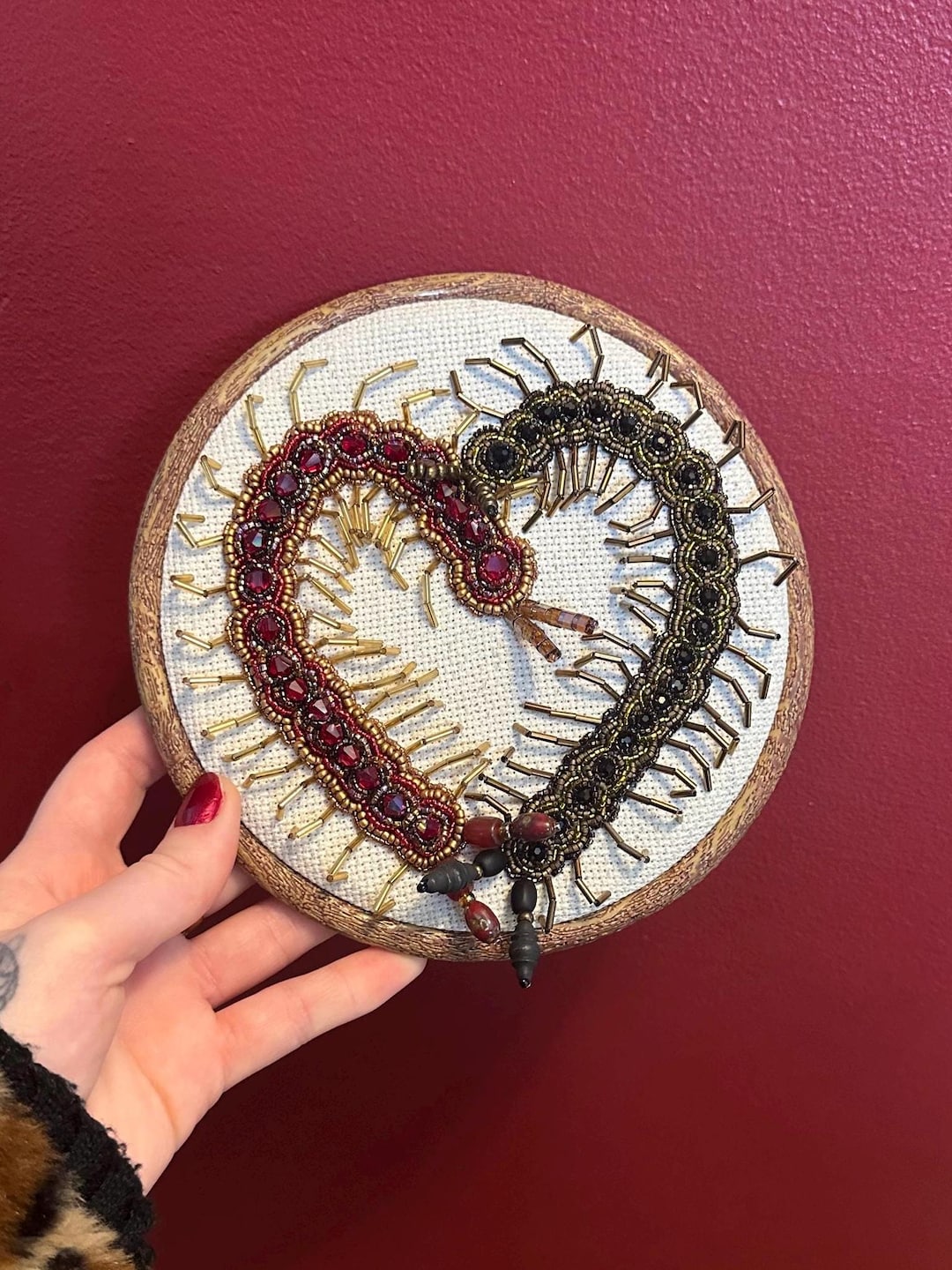 The Lovers // Centipedes in a Heart // Beaded Centipede Art // Bug ...