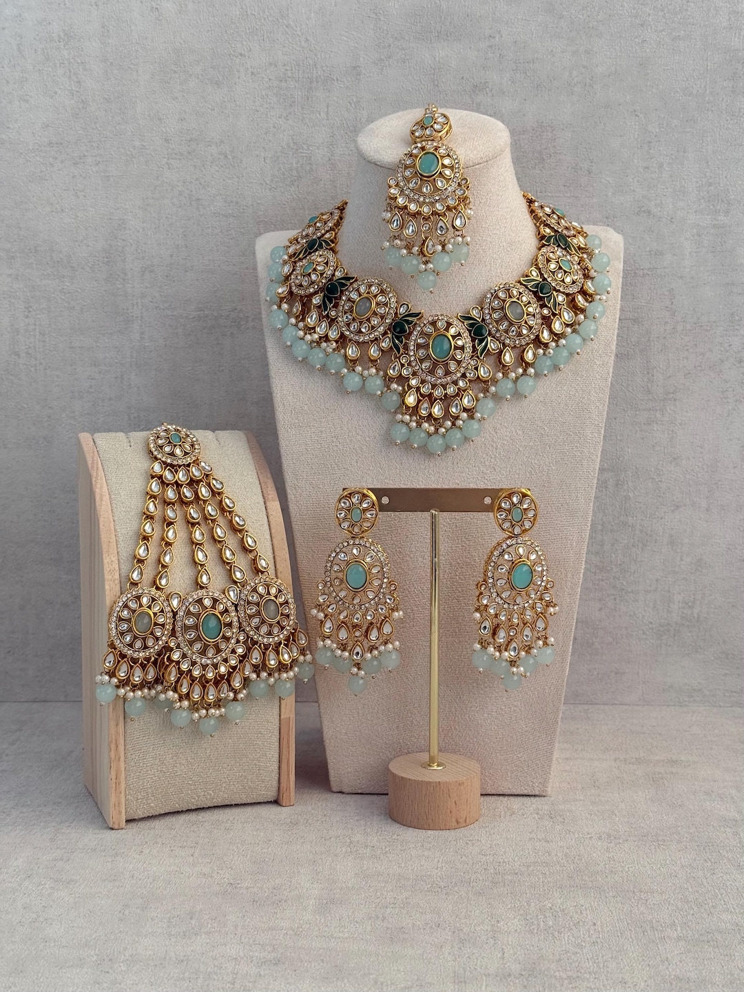 Zara- Ayura Designs Zara Jewelry Set, Antique Gold Kundan Aqua Blue ...
