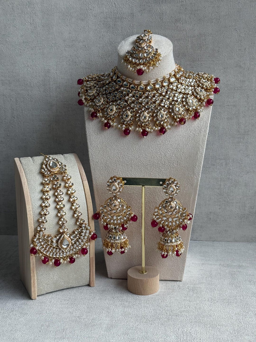 Ayura Designs Suhag Set – Bridal Necklace, Jhumkis & Tikka With Pink ...