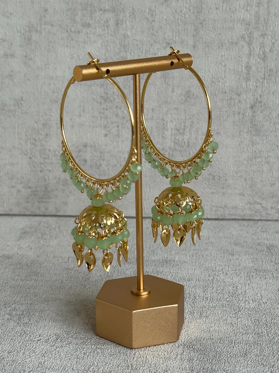 Ayura Designs Pataka Balis – Pistachio Green Crystal Hoop Earrings With ...