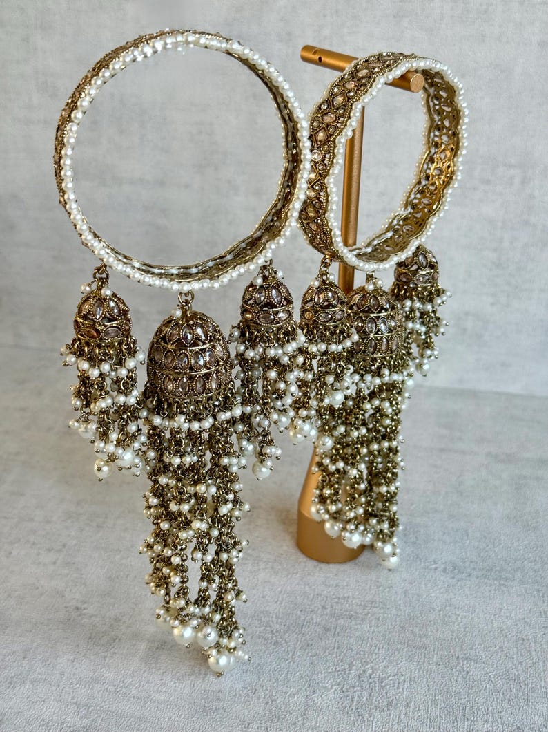 Ayura Designs Arsh Kangan – Pearl Studded Statement Bangles With Jhumki ...