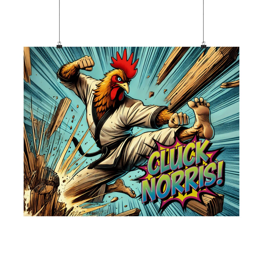 Cluck Norris Poster, Pop Art, Funny Wall Art, Home Decor, Vintage Movie ...