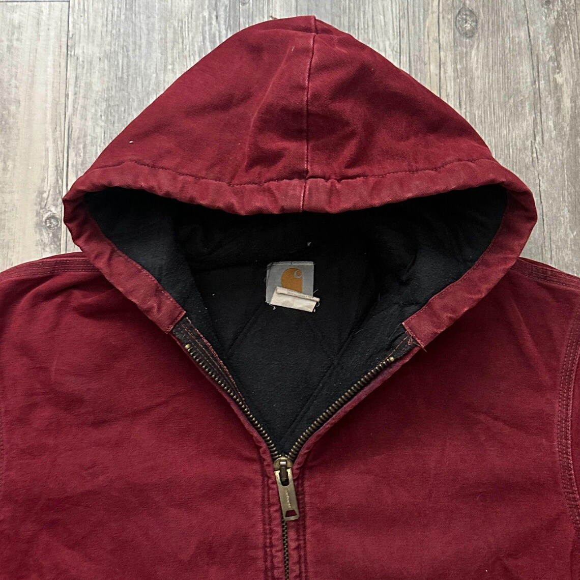 Vintage Carhartt J130 CRI Crimson Red Hooded Workwear Jacket Size ...