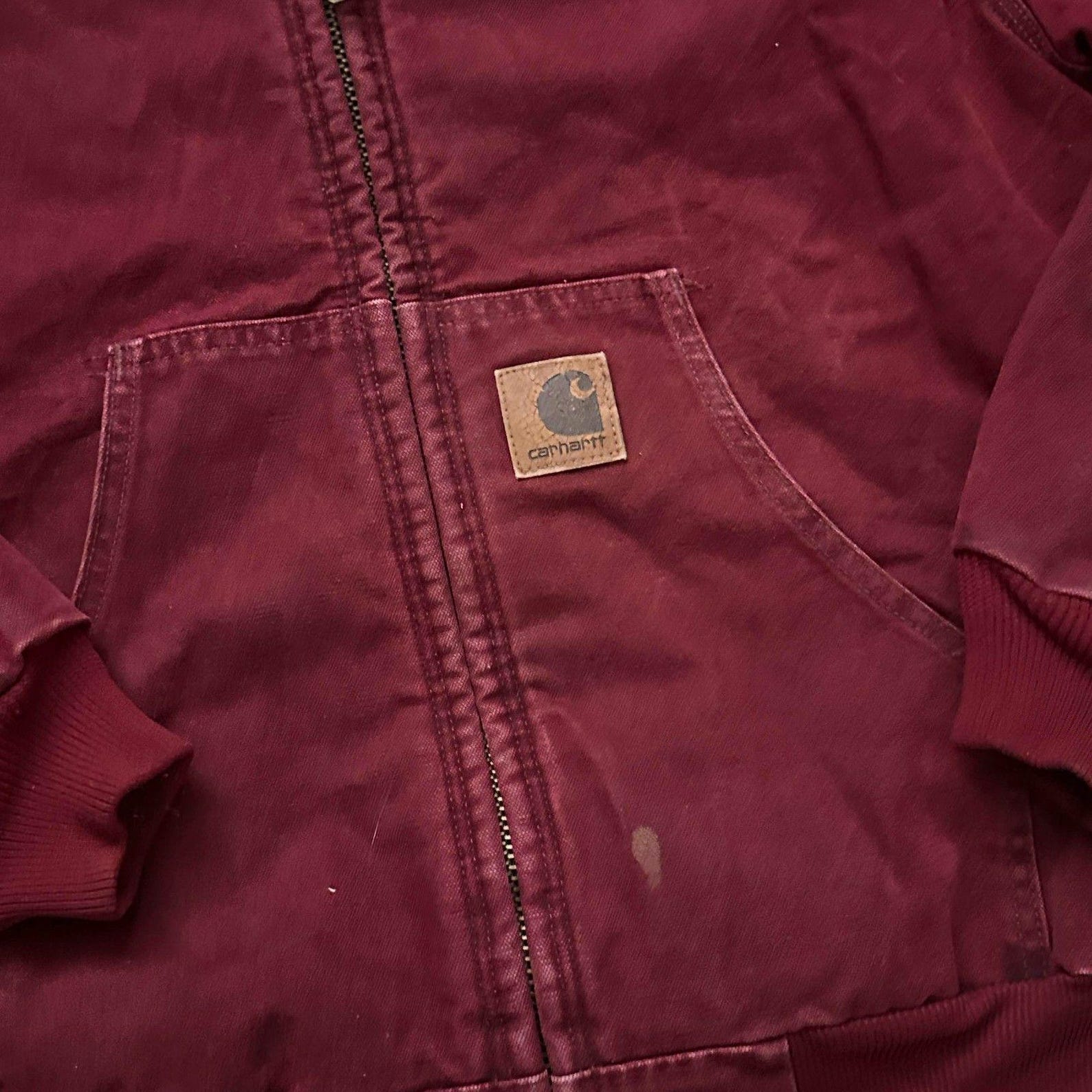 Vintage Carhartt J130 CRI Crimson Red Hooded Workwear Jacket Size ...
