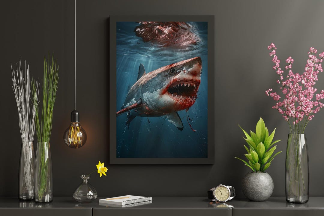 Shark Attack Vertical Posters, Shark Poster, Ocean Sea Life Art Print ...