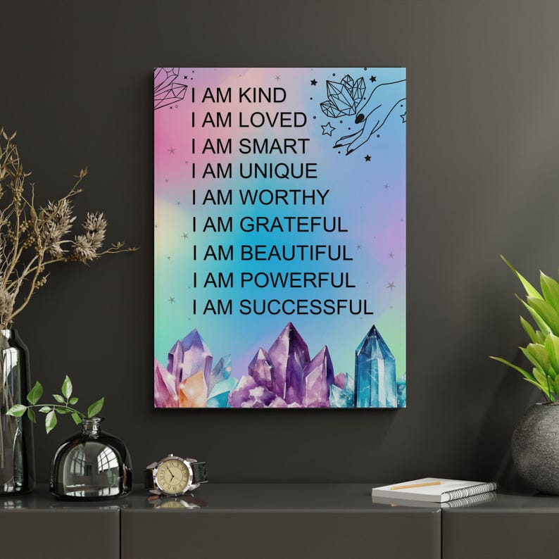 Positive Affirmation Poster Crystals Motivation Motivational Poster ...