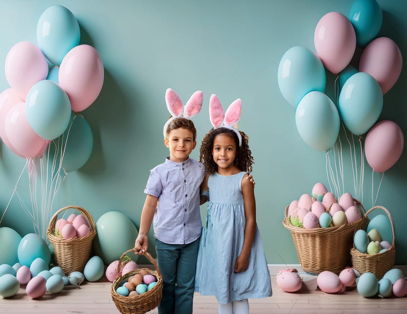 Digital Backdrop, Easter Background, Easter Baskets Filled With Pastel ...