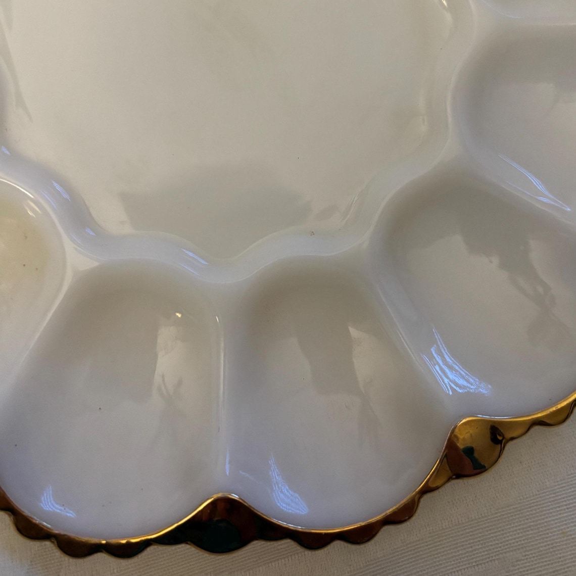 1960s Milk Glass Deviled Egg Platter With Gold Scalloped Trim,anchor ...