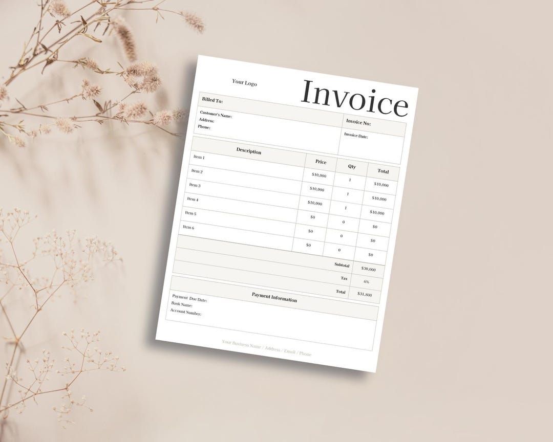 EDITABLE INVOICE TEMPLATE - Etsy