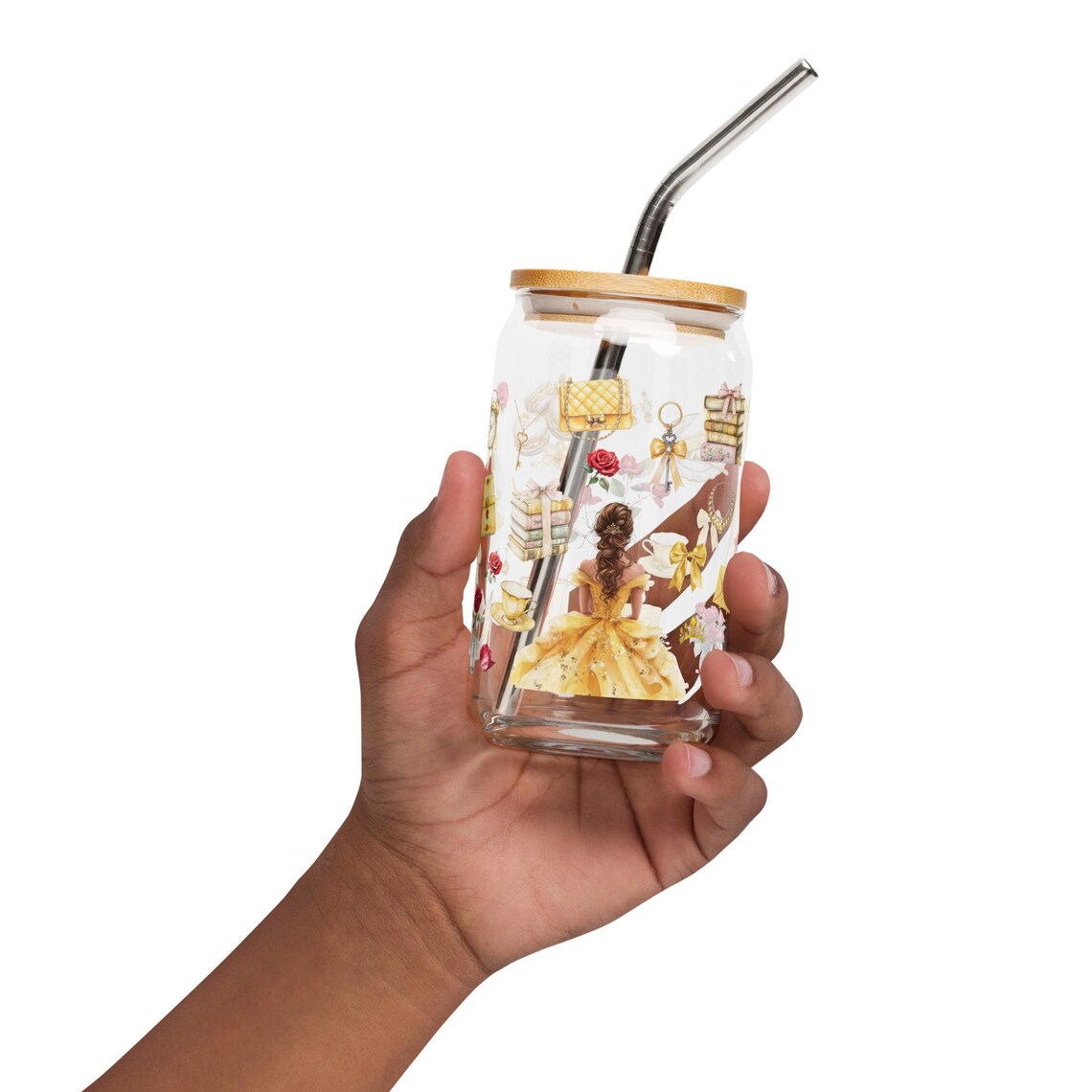 Beauty and the Beast Glass Cup 16oz - Iced Coffee Tumbler, Belle Design ...