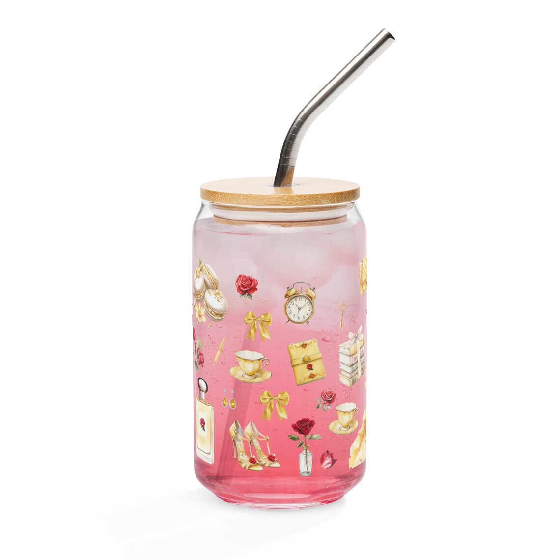 Beauty and the Beast Glass Cup 16oz - Iced Coffee Tumbler, Belle Design ...